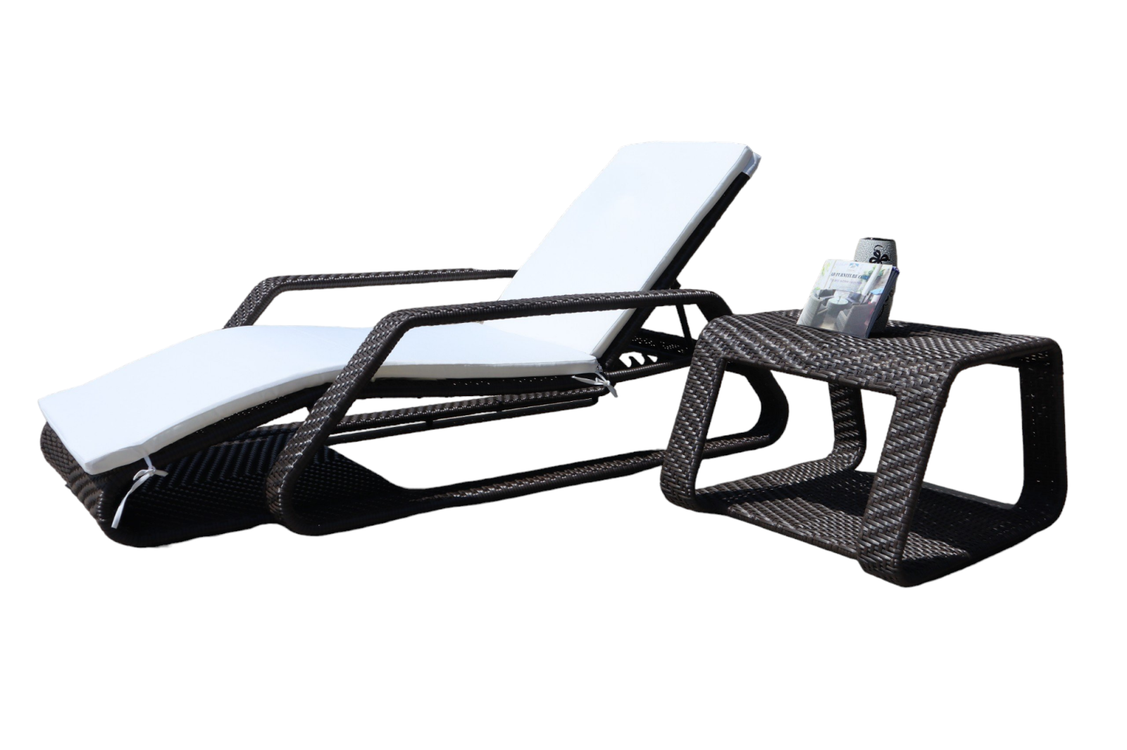 QUALITY POLY RATTAN SUNBED SET WITH CUSHION AND SIDE TABLE
