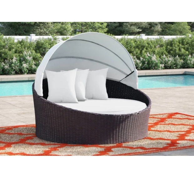 QUALITY POLY RATTAN ROUND SUNBED WITH CANOPY