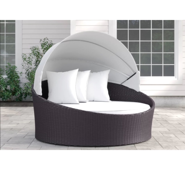 QUALITY POLY RATTAN ROUND SUNBED WITH CANOPY