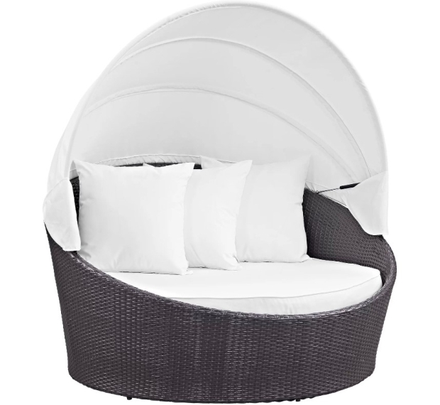 QUALITY POLY RATTAN ROUND SUNBED WITH CANOPY