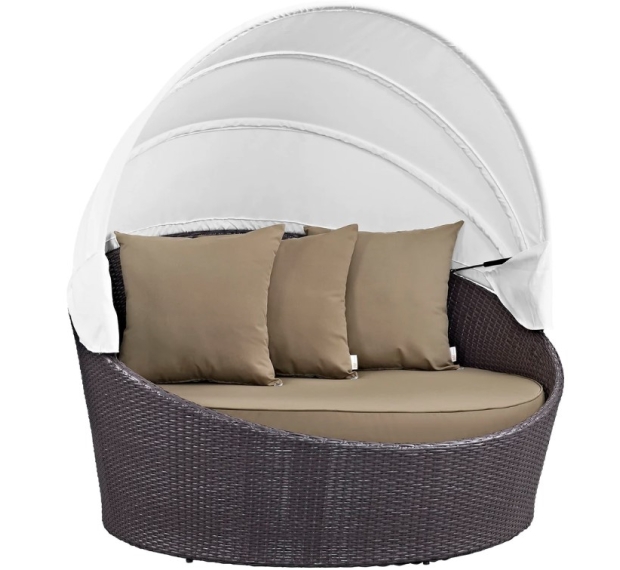 QUALITY POLY RATTAN ROUND SUNBED WITH CANOPY